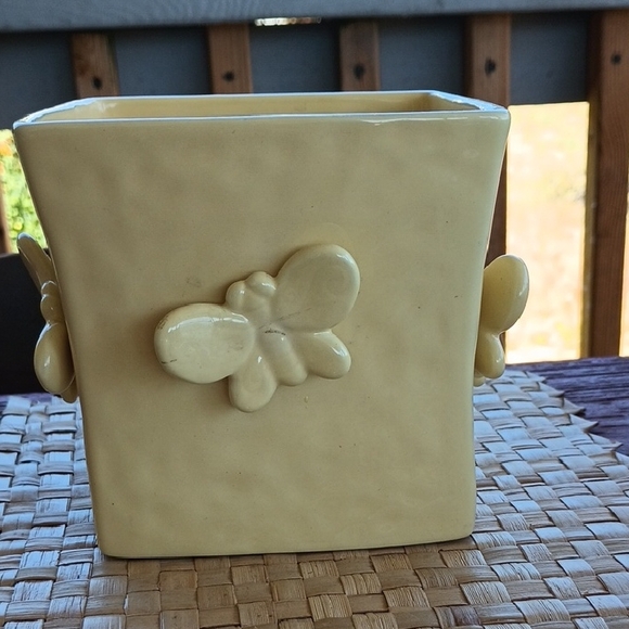 Other | Yellow Ceramic Planter With Butterfly Design | Poshmark